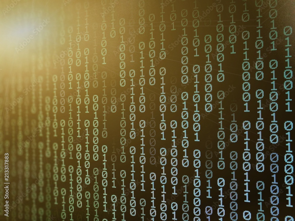 double exposure binary code dark green background for computer coding and big data concepts ...