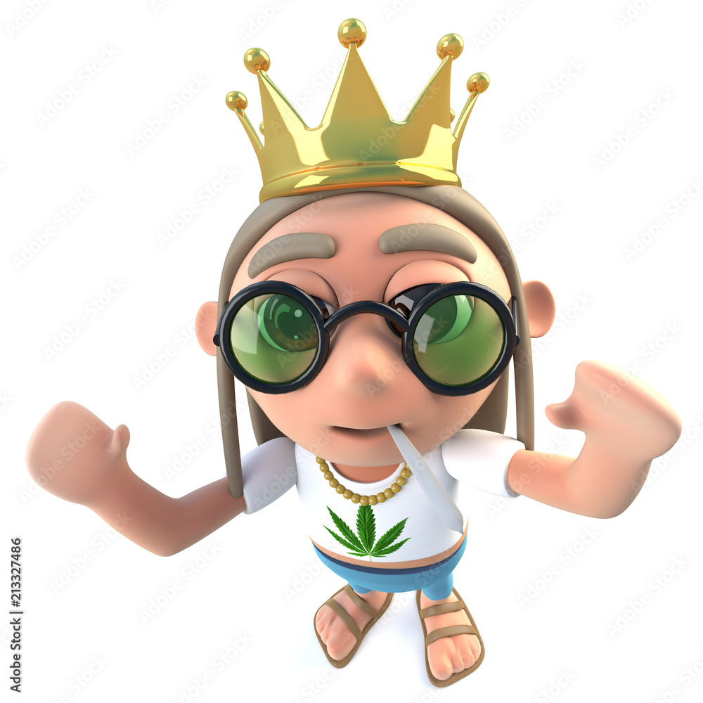 3d Funny cartoon hippy stoner character wearing a gold crown Stock ...