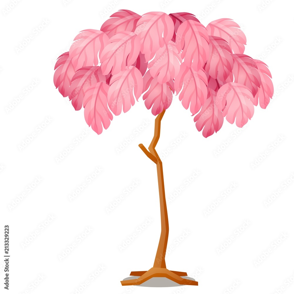 Artificial tree with pink leaves isolated on white background. Interior ...