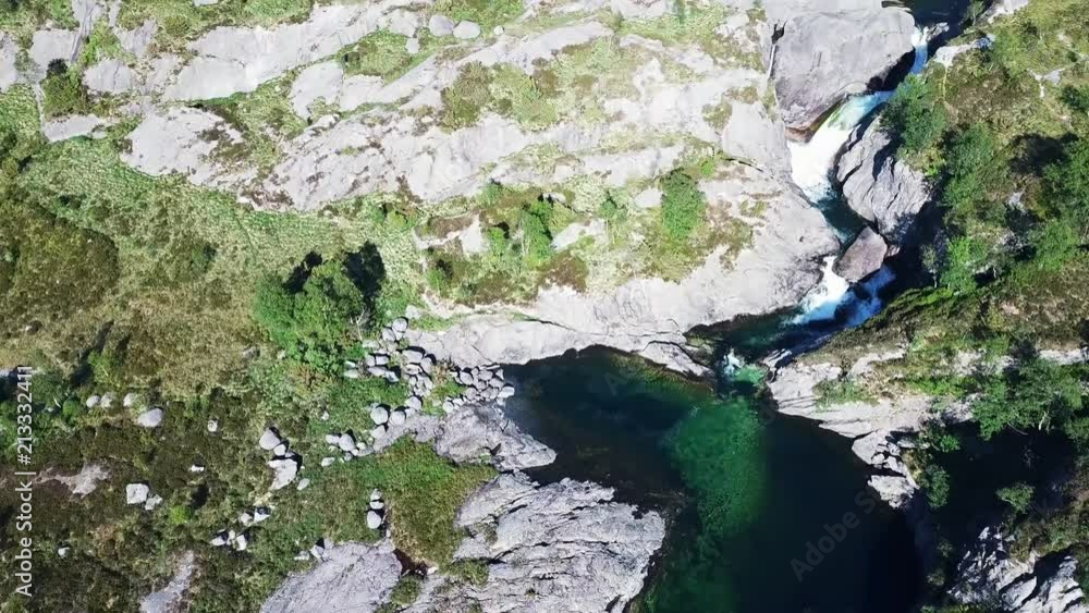 Aerial shot of small waterfalls and a water pool Stock Video | Adobe Stock
