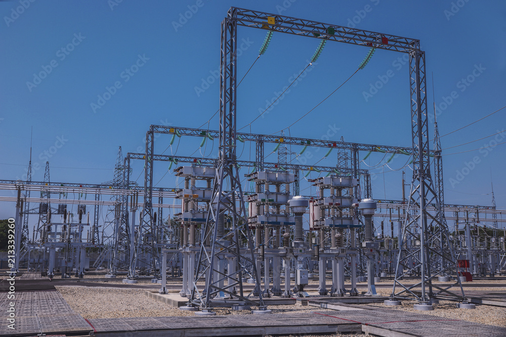 Electrical substation of 110 and 220 kV switchgear, current ...