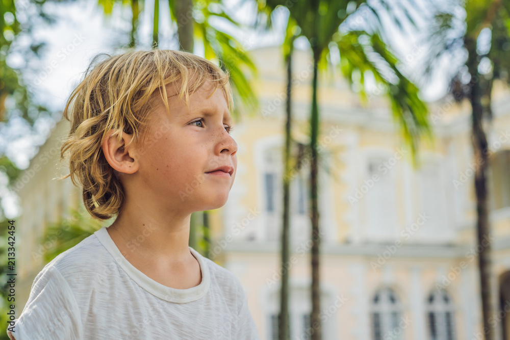 Fotografia do Stock: Boy on background of Old Town Hall in George Town ...