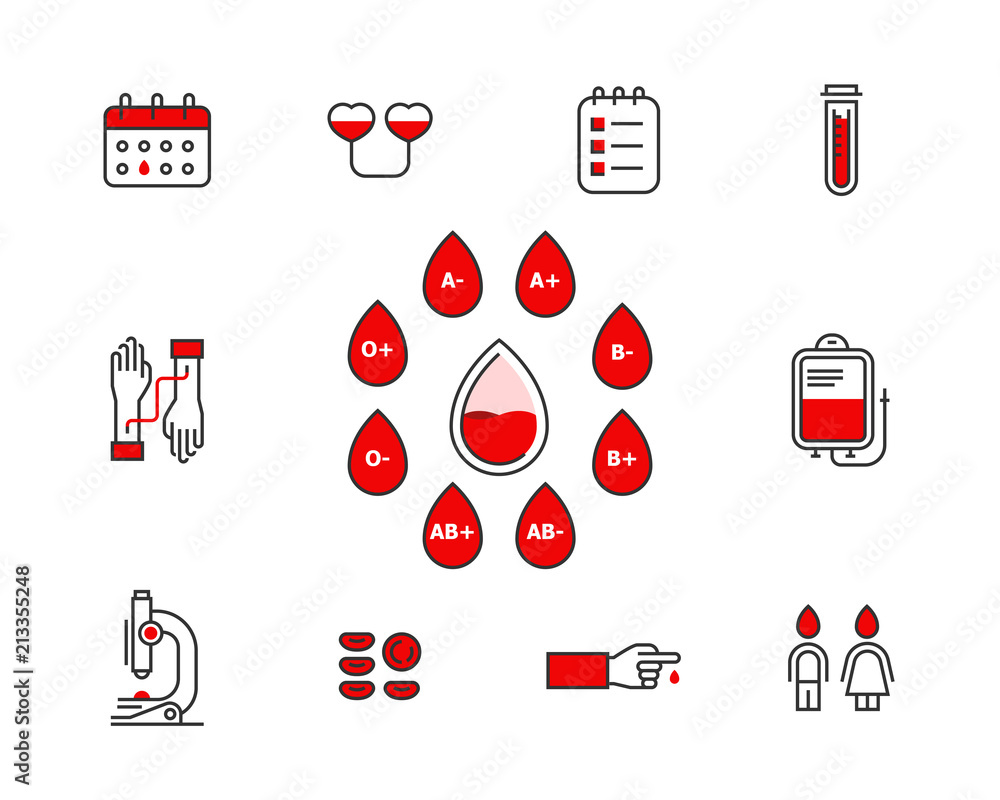 Blood donation vector icon set isolated on white background . Blood ...