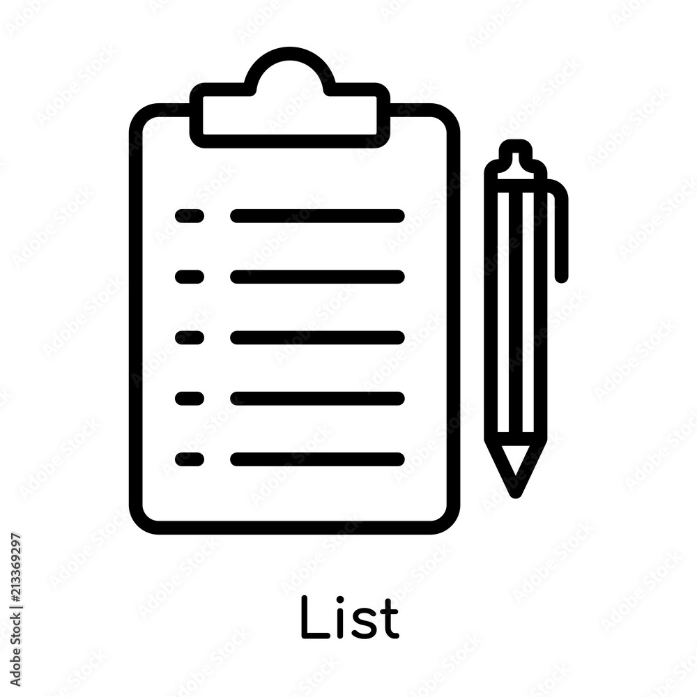 List icon vector sign and symbol isolated on white background, List ...