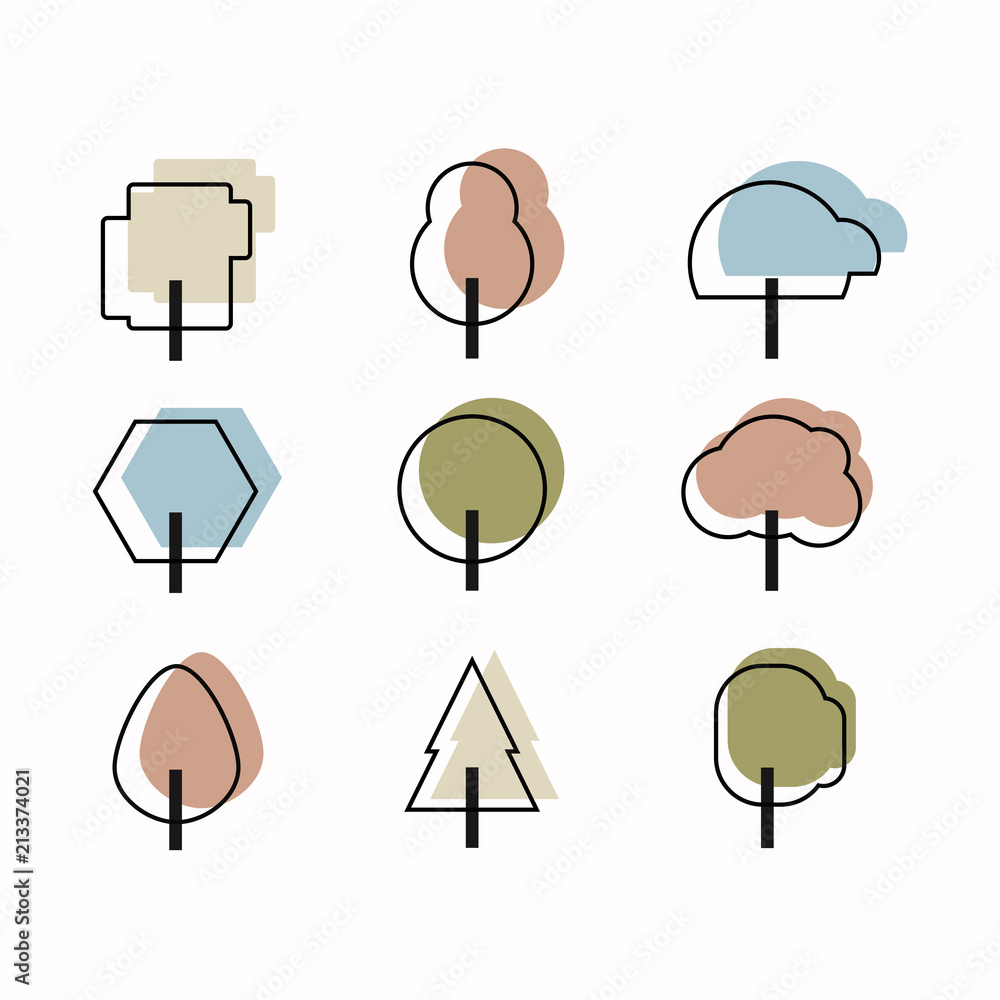 Set of flat simple tree outline vector icon collection Stock Vector ...