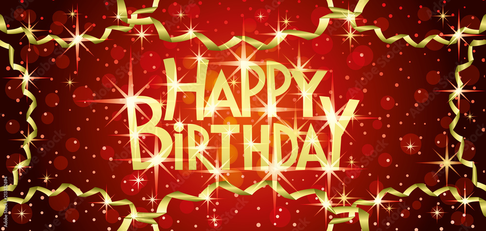 Happy birthday red starry banner with golden ribbons. Stock Vector ...