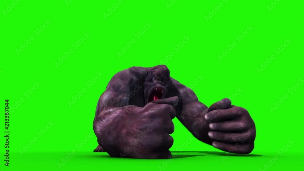 Gorilla Screams and Dies Front Animals 3D Rendering Green Screen ...