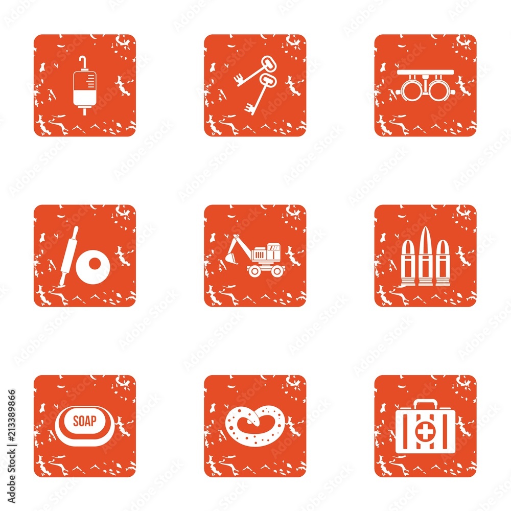 Strengthening icons set. Grunge set of 9 strengthening vector icons for ...