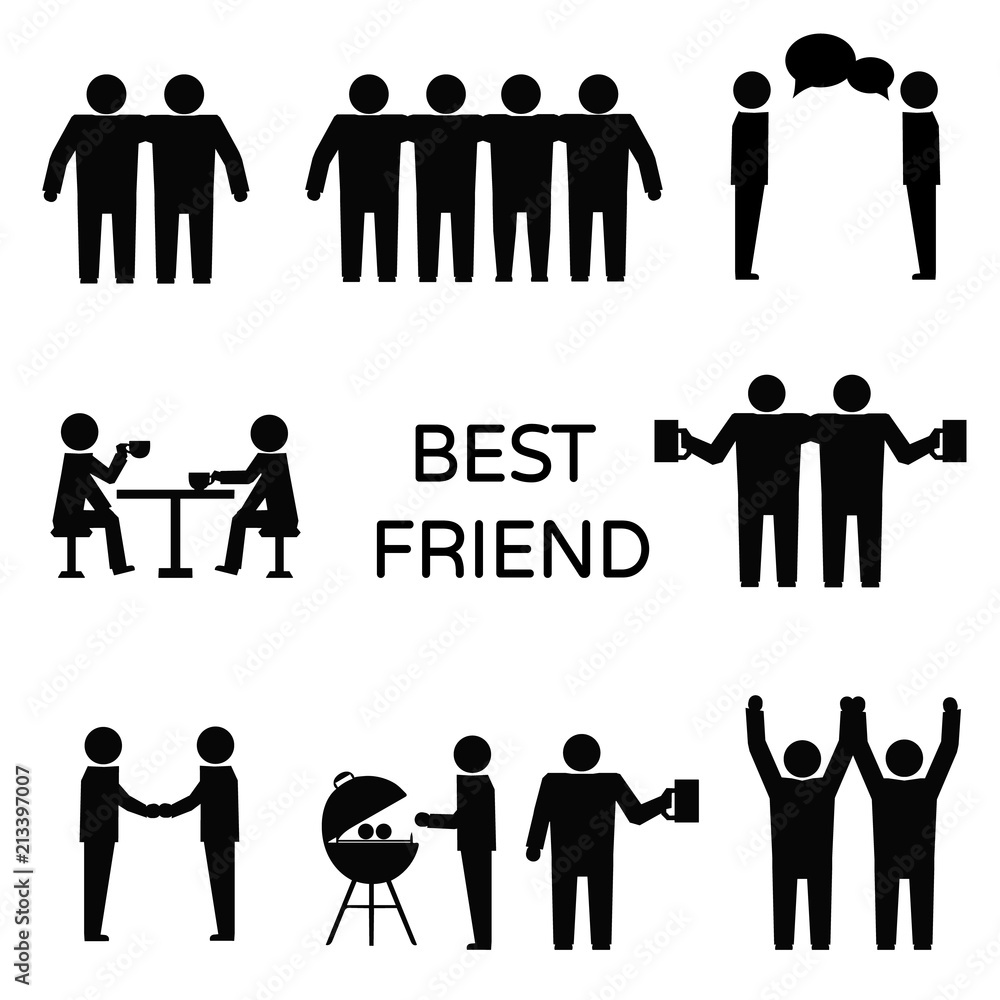 People black pictogram on simple design. Best friend of different ...