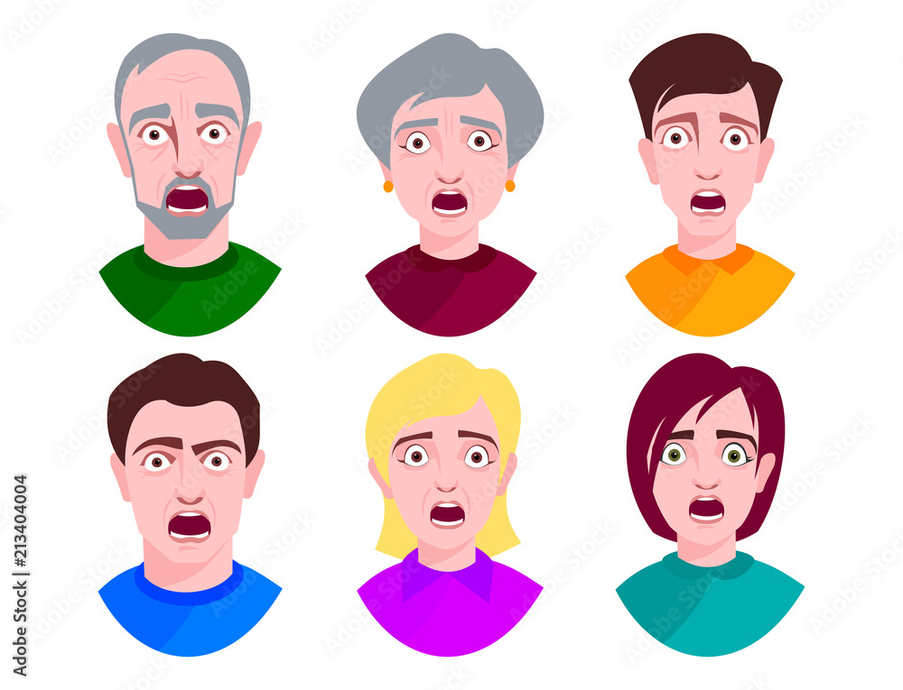 People horror faces vector extremely surprised young shock portrait ...