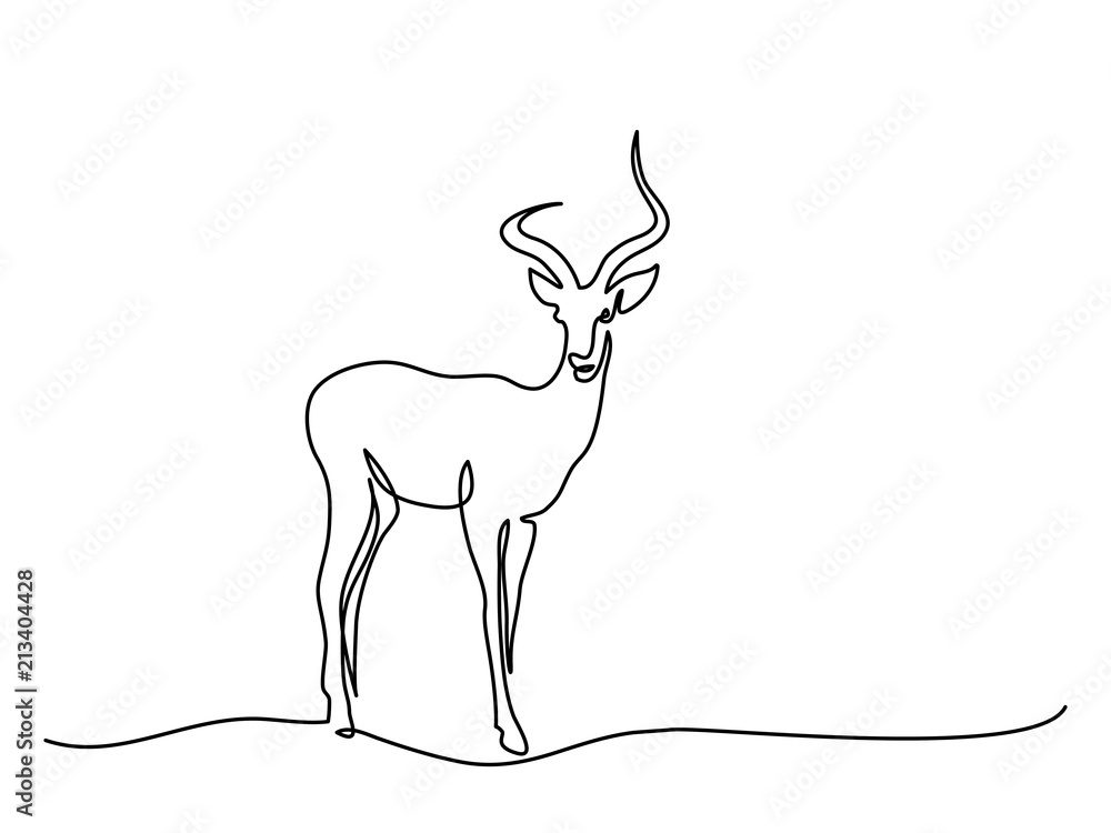 Continuous one line drawing. Impala walking symbol. Logo of the Impala ...