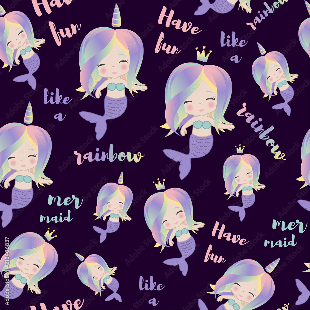 Cute rainbow holographic mermaids and text have fun like a rainbow ...