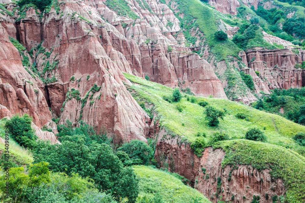 Red Ravine (Rapa Rosie) geological reserve in The Carpathian Mountains ...
