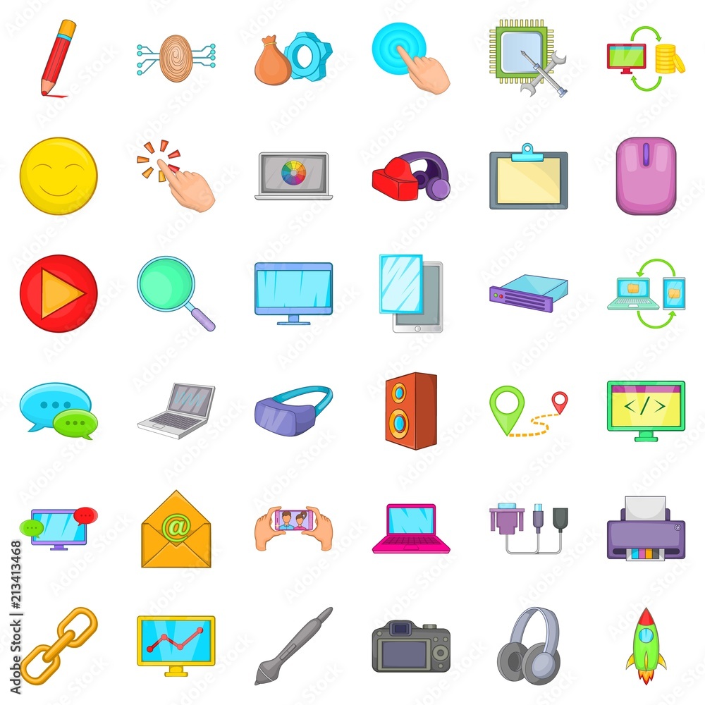 Computer network icons set. Cartoon style of 36 computer network vector icons for web isolated ...