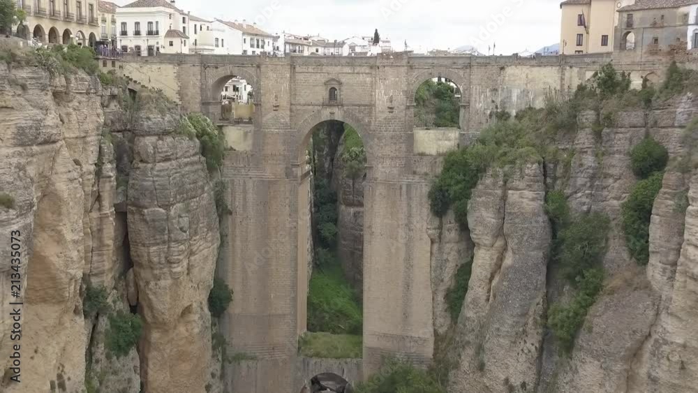 Aerial view of the historical Puente Nuevo Bridge, the newest and ...