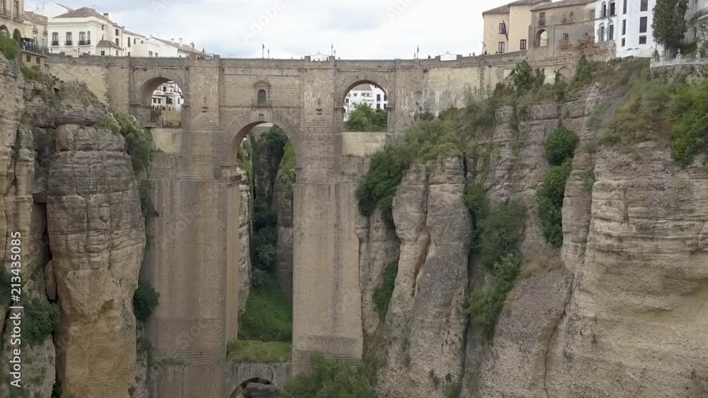 Aerial view of the historical Puente Nuevo Bridge, the newest and ...