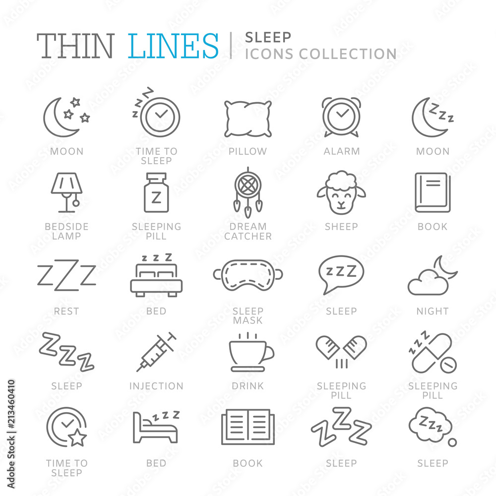 Collection of sleep related icons Stock Vector | Adobe Stock