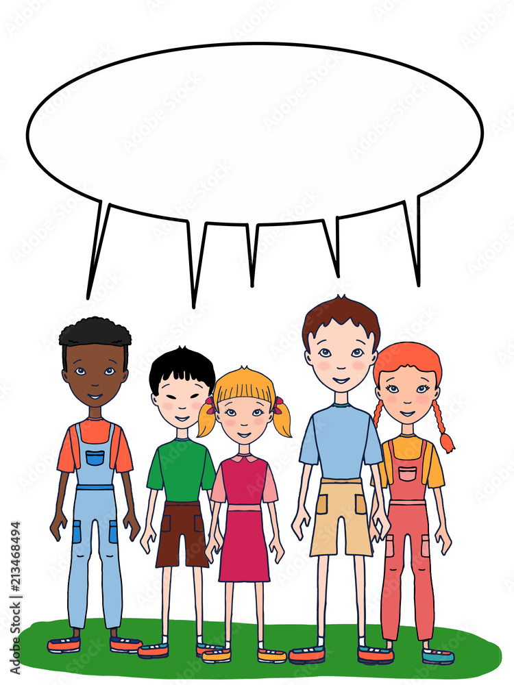 cartoon young child group standing speech bubble Stock Illustration ...