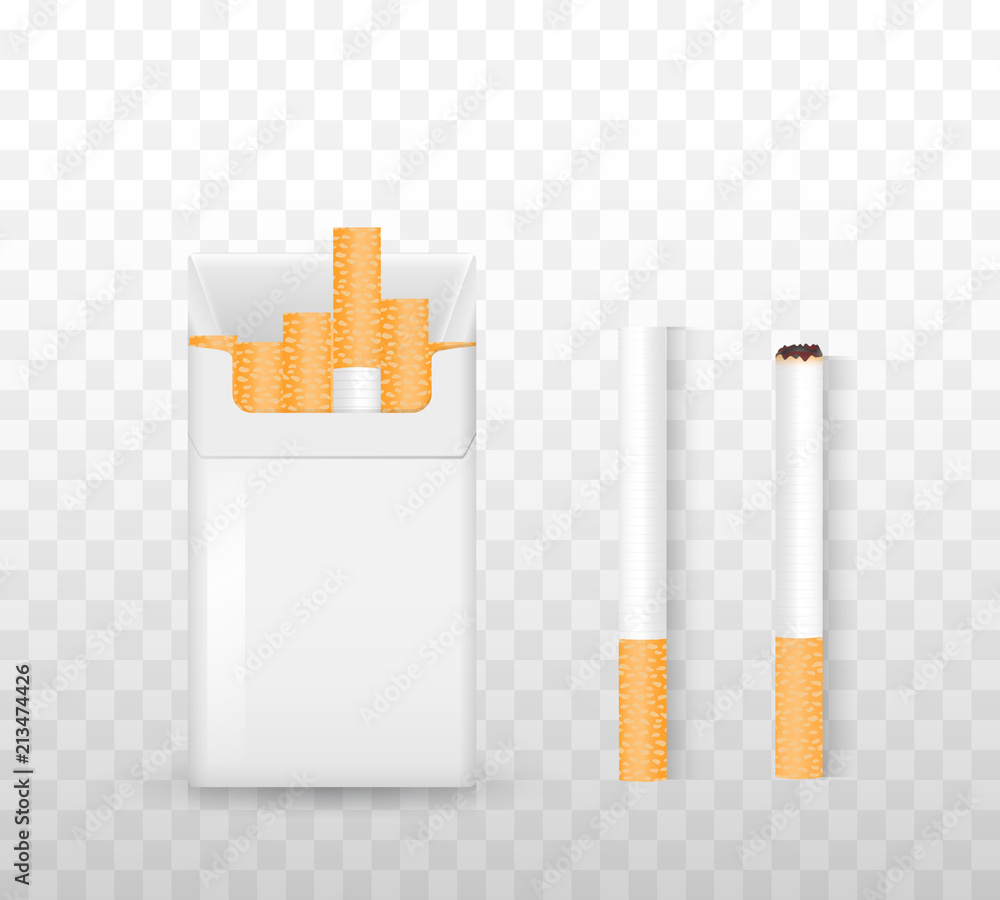 Vecteur Stock Opening a pack of cigarettes, light a cigarette on a ...