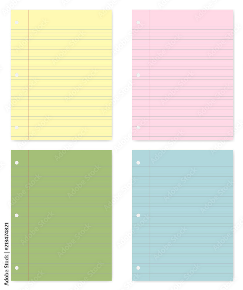 Hole punched colored filler paper for 3 ring binder - vector mockup ...