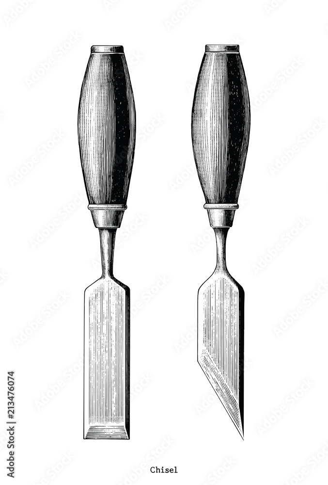 Vintage Chisel hand drawing clip art isolated on white background Stock ...