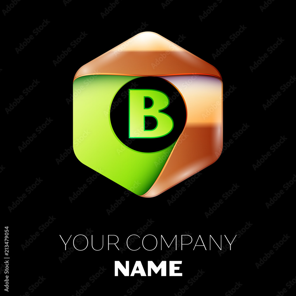 Realistic Green Letter B logo symbol in the colorful golden-green ...