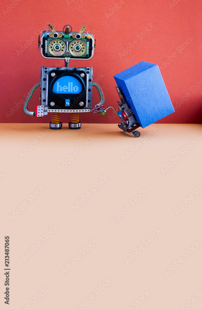 Robotic logistic delivery service concept. Robot loader with powered ...