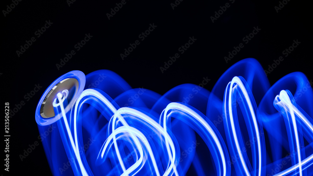Light painting by a computer on-off switch. Abstract artistic drawing ...