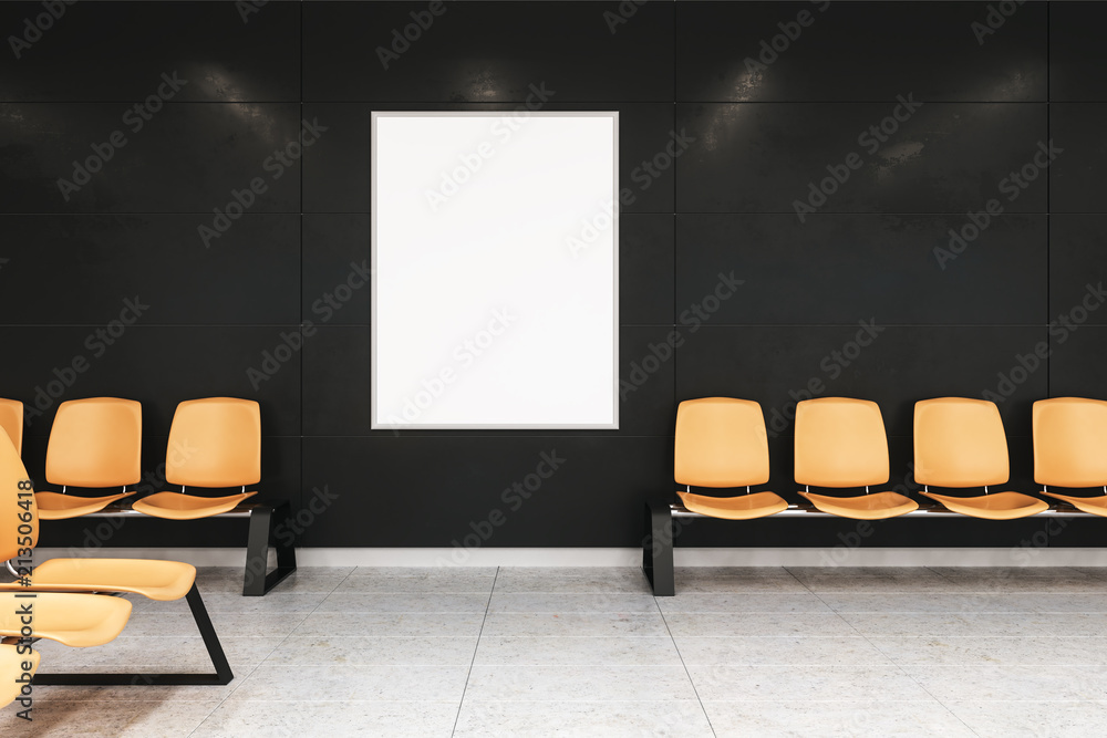 mockup poster on black wall in waiting hall Stock Illustration | Adobe ...