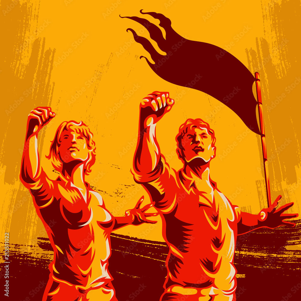 Men and Women protest fist revolution poster design. Propaganda ...