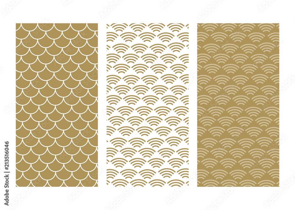 Background with Japanese, Chinese, Korean motifs. Wave pattern. Sea ...