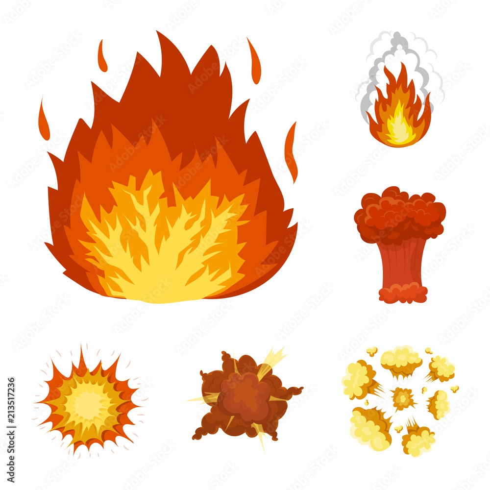 Different explosions cartoon icons in set collection for design.Flash ...