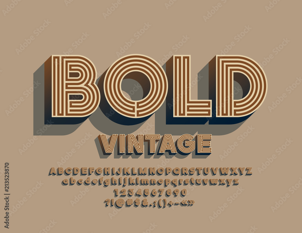 Vector Bold VIntage maze Font. Abstract pattern retro style Alphabet ...