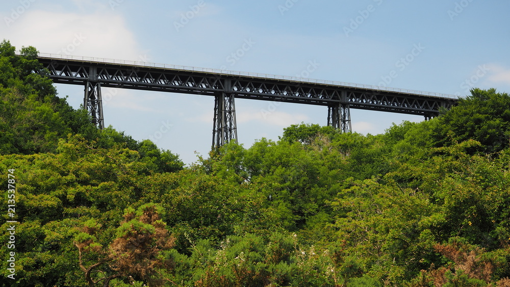 The Victorian wrought iron Meldon Viaduct, disused railway line and ...