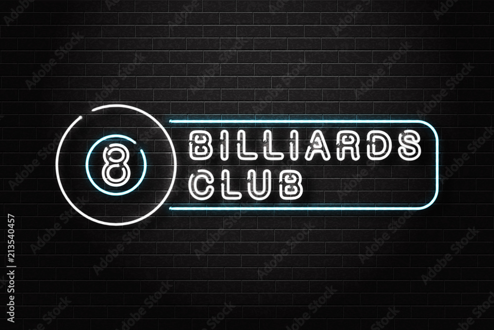 Vector realistic isolated neon sign for billiards logo for decoration ...