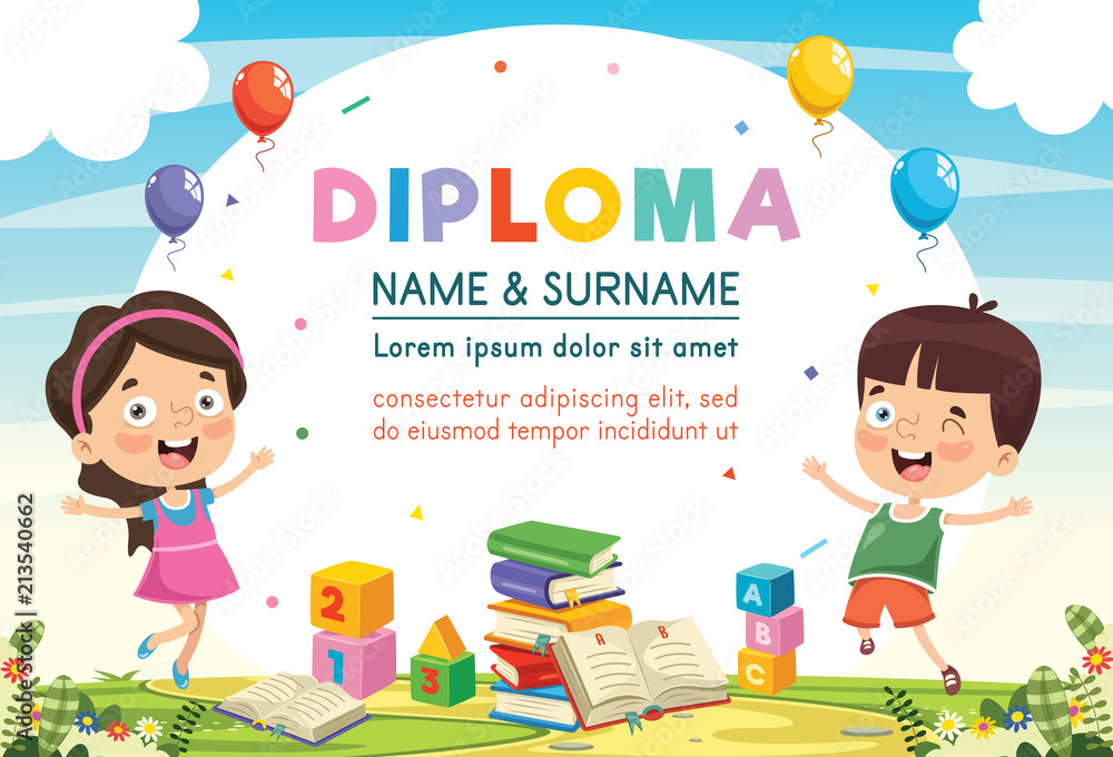 Vector Illustration Of Preschool Kids Diploma Stock Vector | Adobe Stock