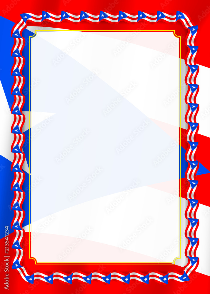 Frame and border of ribbon with Puerto Rico flag, template elements for ...