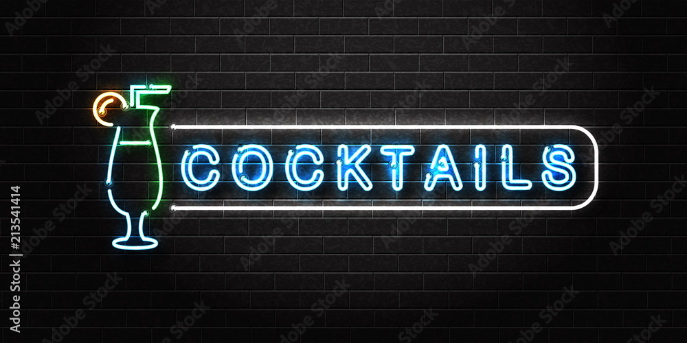 Vector realistic isolated neon sign of cocktails lettering logo for ...