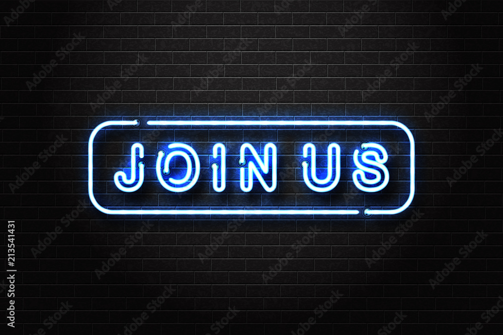 Vector realistic isolated neon sign of Join Us lettering logo for ...