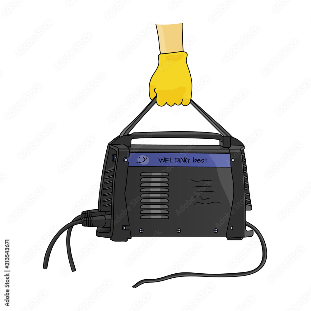 Hand Holding a Welding Machine. Cartoon Drawing. Vector Illustration ...
