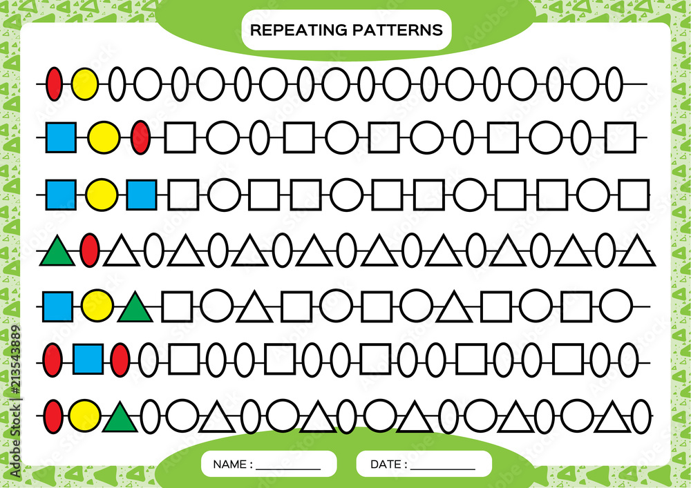 Complete repeating patterns. Worksheet for preschool kids. Practicing ...