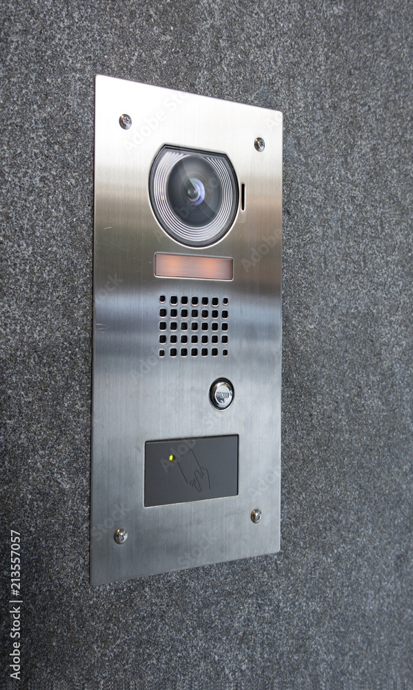 front door intercom unit with camera and access censors Stock Photo ...