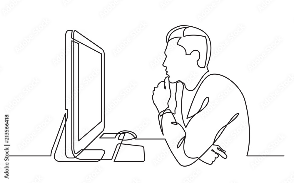 Photo & Art Print continuous line drawing of office worker concentrated ...