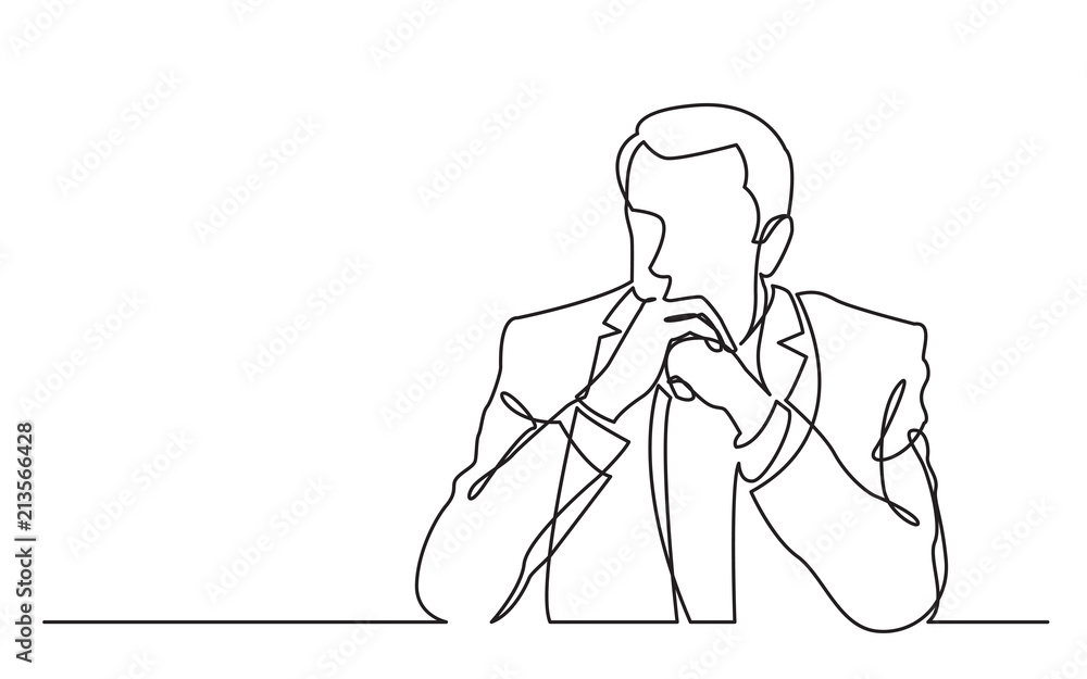 continuous line drawing of seriously thinking man Stock Vector | Adobe ...
