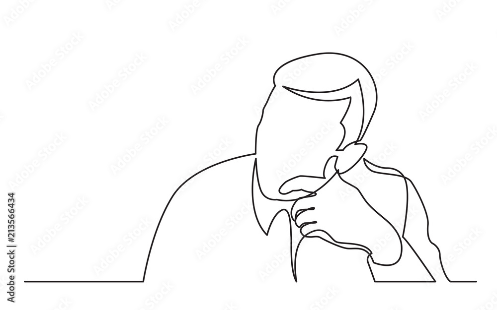 Poster continuous line drawing of sitting man in deep thoughts – Wall ...