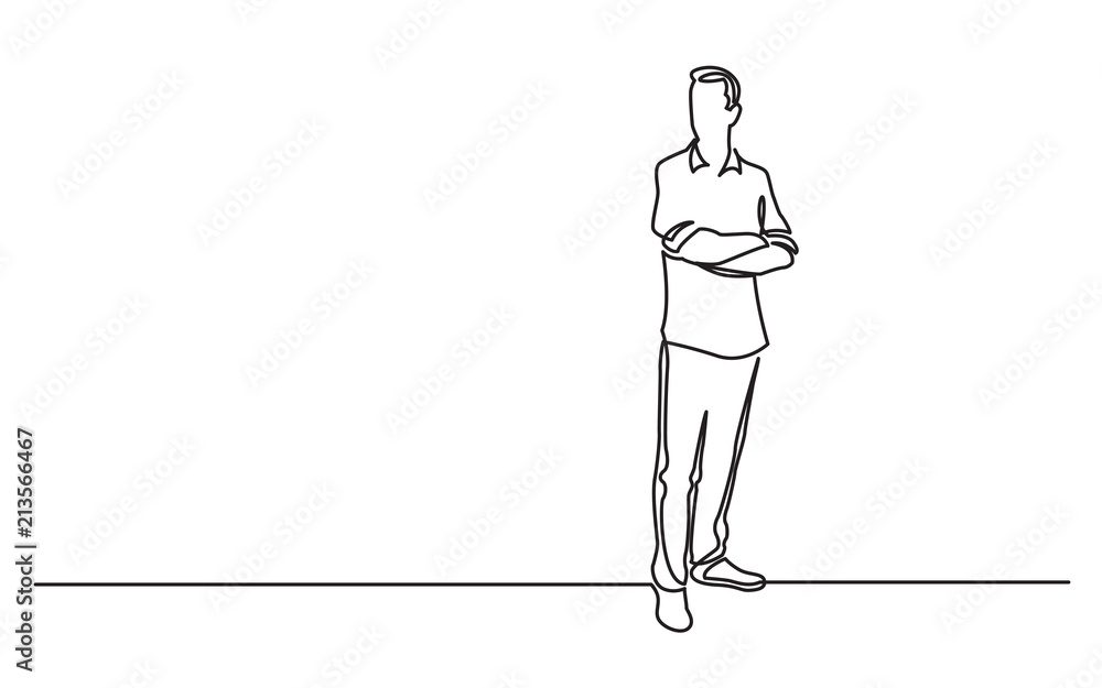 continuous line drawing of standing man with crossed arms Stock Vector ...