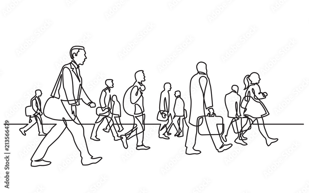 continuous line drawing of urban commuters walking on city street Stock ...