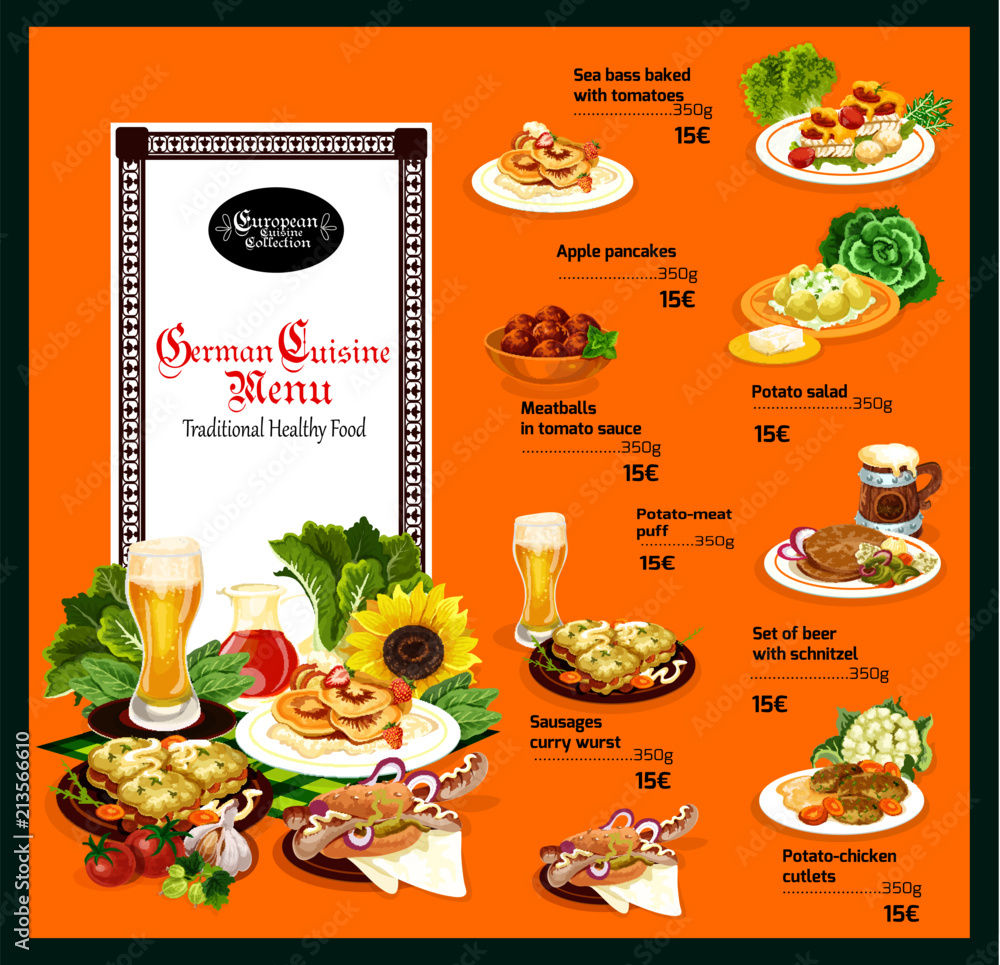German cuisine menu with traditional healthy food Stock Vector | Adobe ...