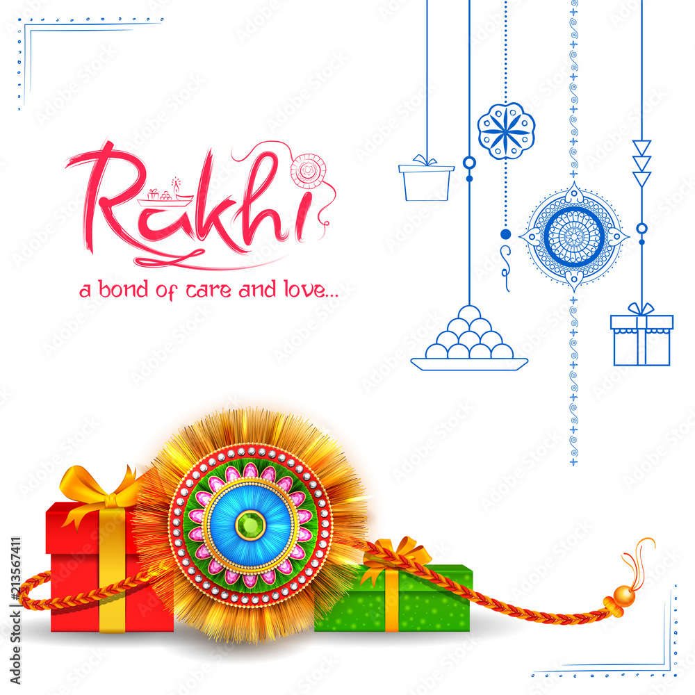 Greeting card with Decorative Rakhi for Raksha Bandhan background Stock ...