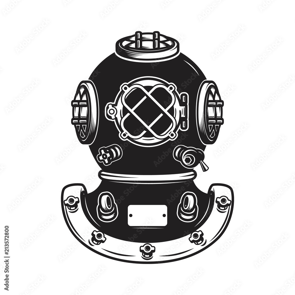 Retro style diver helmet isolated on white background. Design element ...